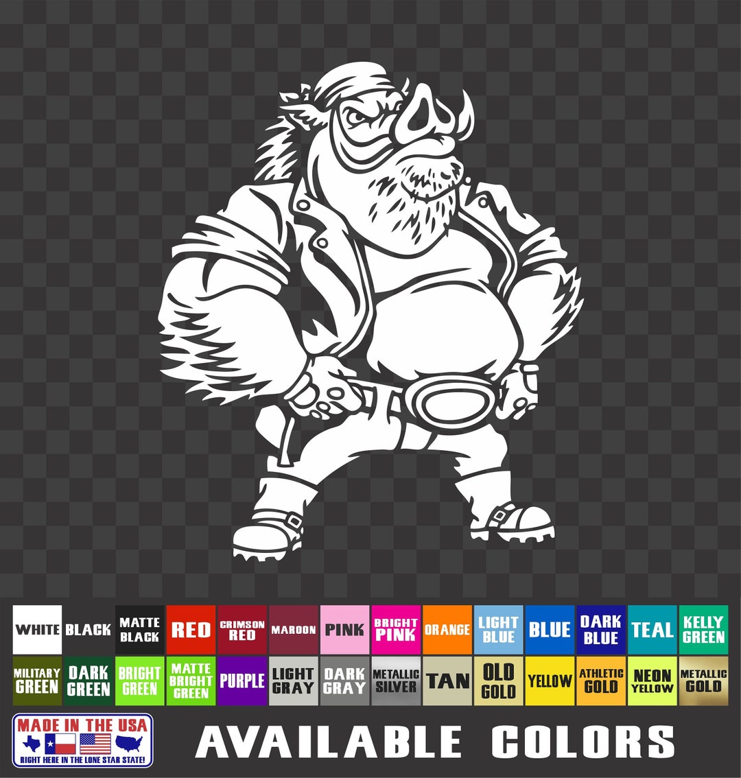 Razorback Sticker Tough Biker Hog Tough Pig Hawg Leather Vinyl Window ...