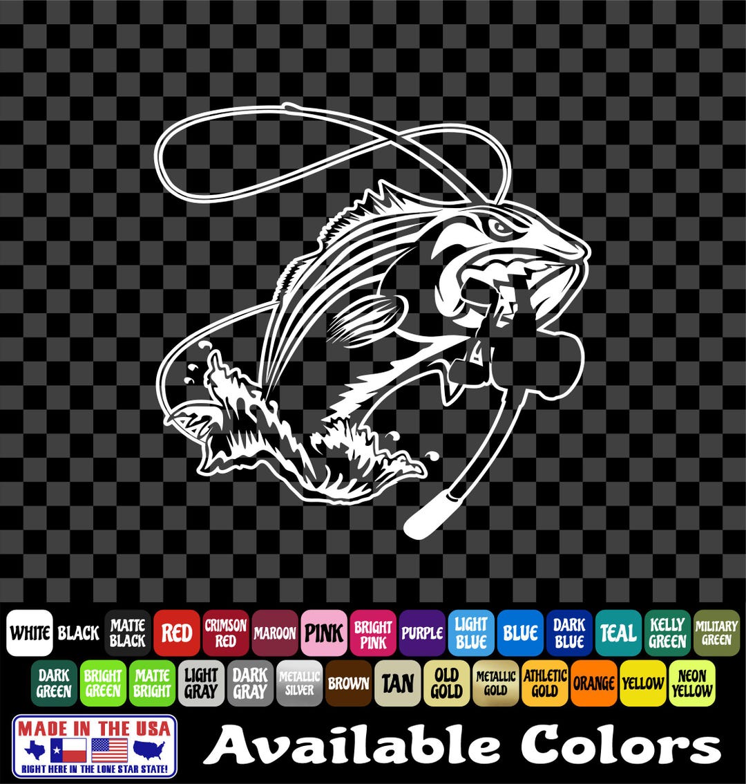 Striper Jumping Sticker Fish Reel Angey Fishing Window Car Truck Vinyl ...