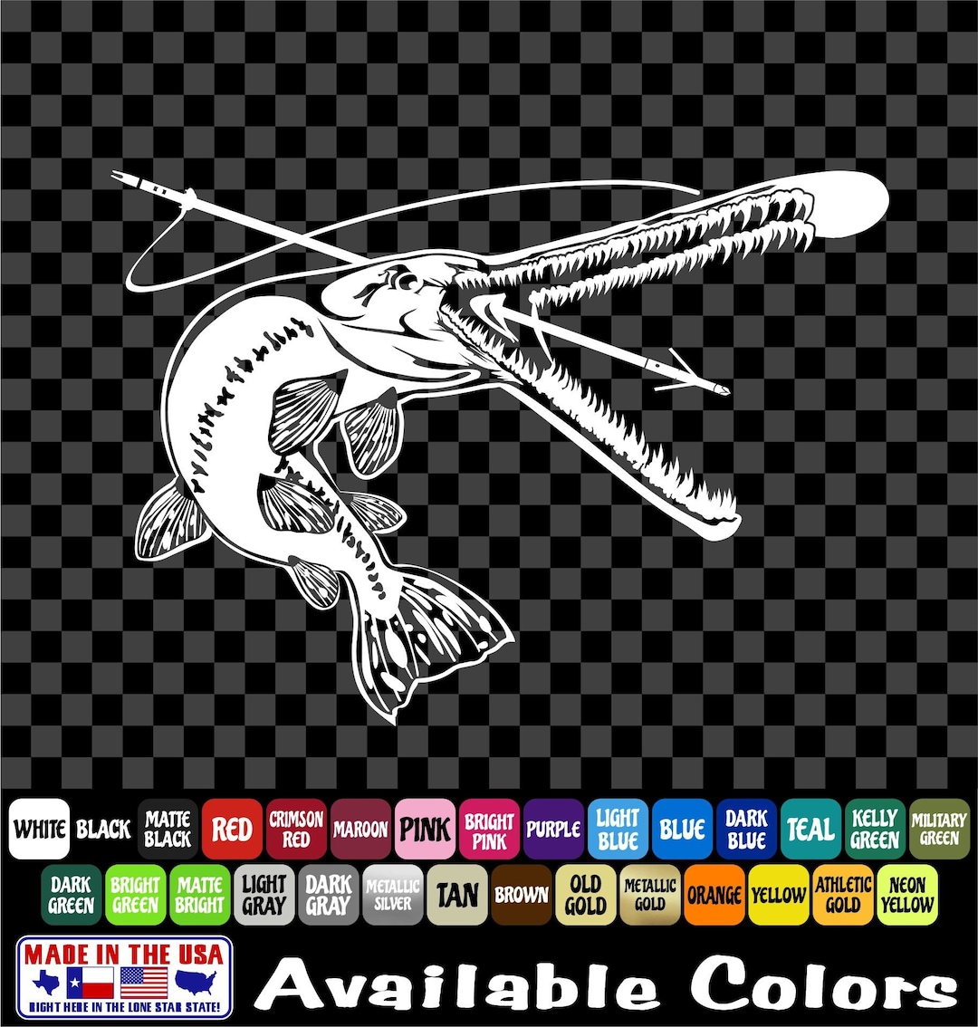 Bowfishing Vinyl Decal Sticker LONGNOSE GAR NEEDLENOSE Bow Fish Arrows ...