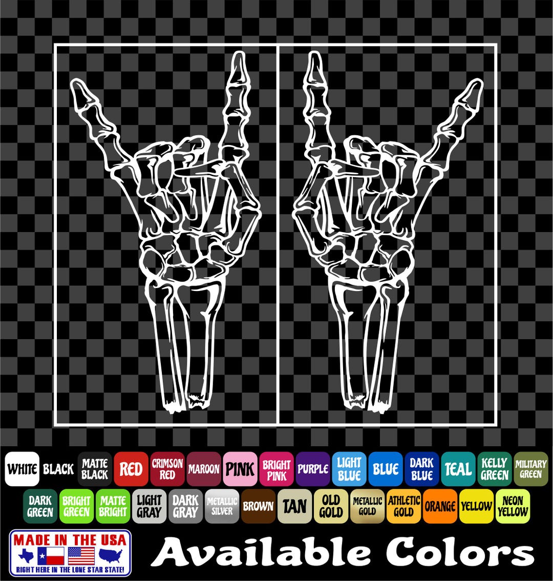 Skeleton Hand Metal Horns Sticker Rock & Roll Skull Vinyl Fun Window ...