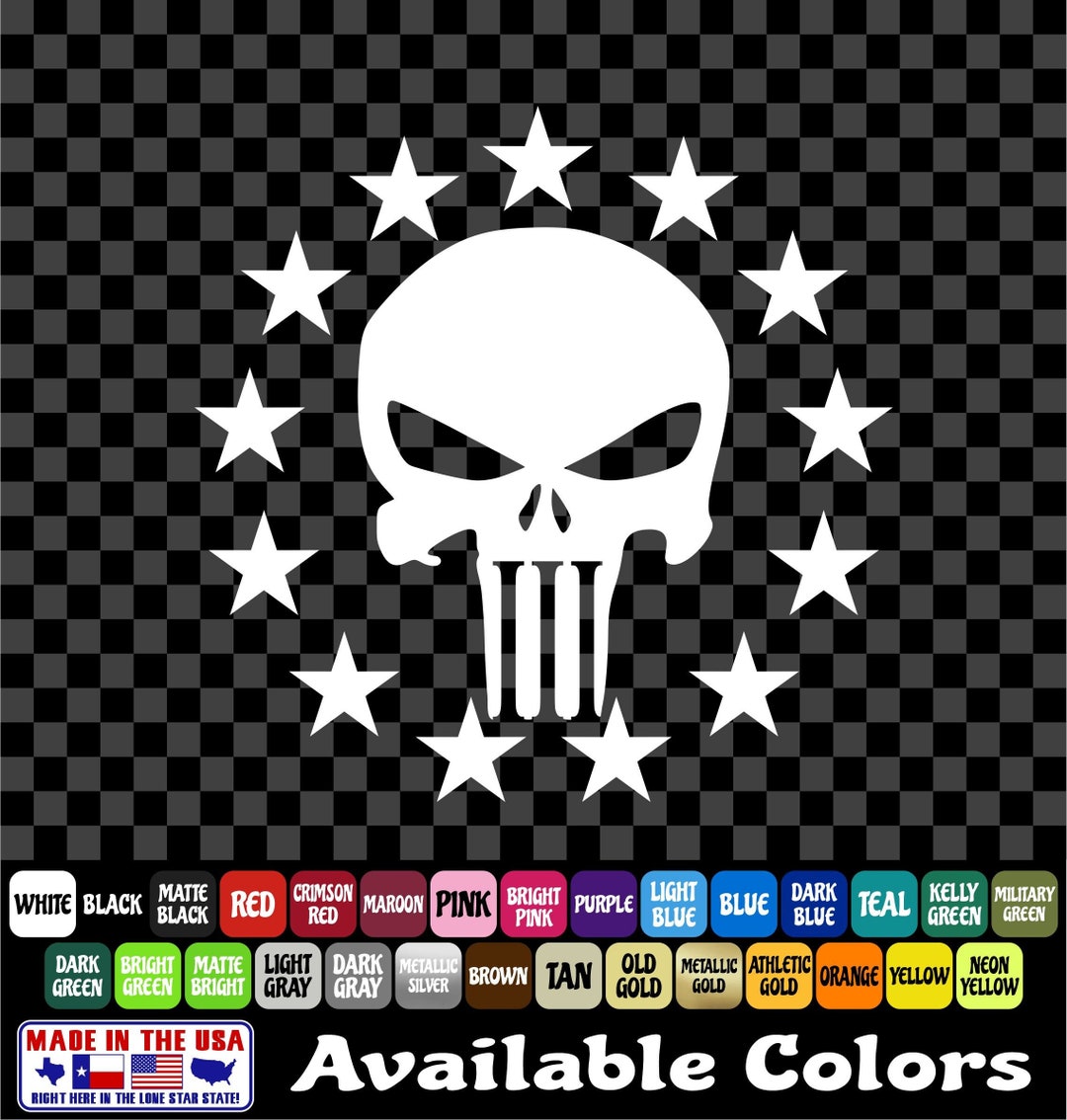 Punisher Sticker Skull Patriot Skeleton Head Window Decal Cut Vinyl Car ...