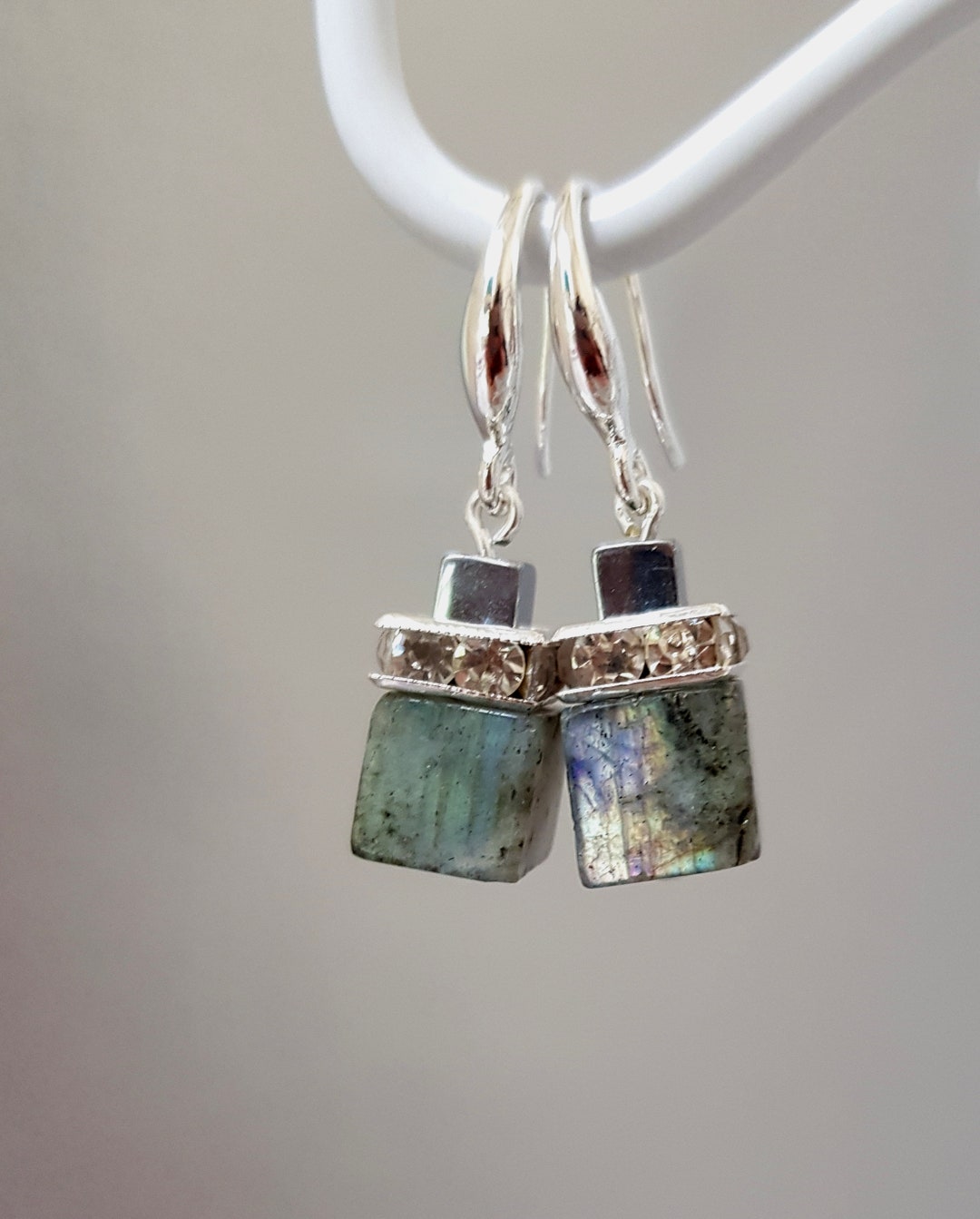 Labradorite Cube Gemstone & Silver Drop Earring's - Etsy UK