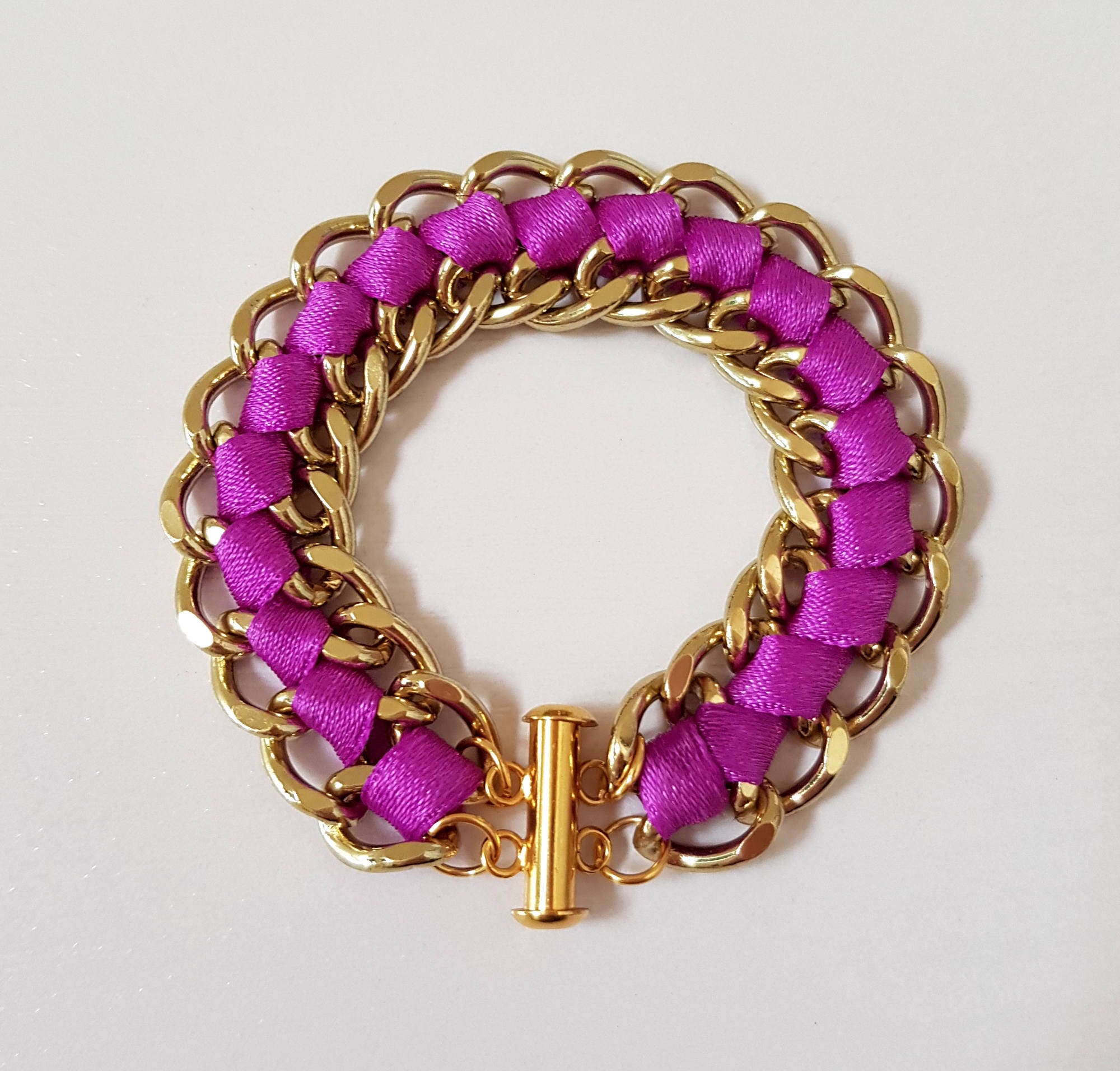 Bohemian Silk Ribbon & Gold Bracelets - Choose Colour - New! - Etsy