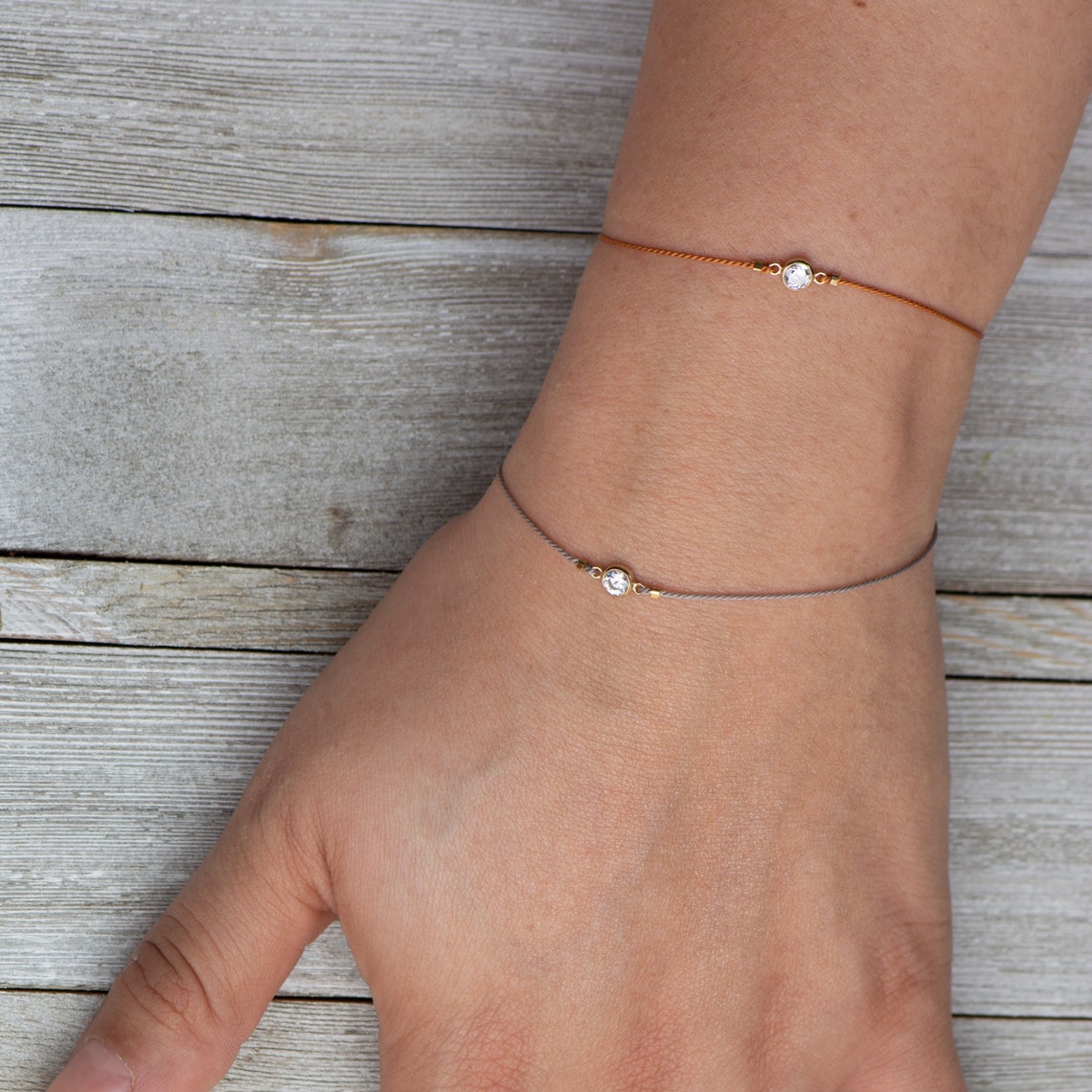 Round Diamond String Bracelet / Cord Bracelet with Little CZ | Etsy