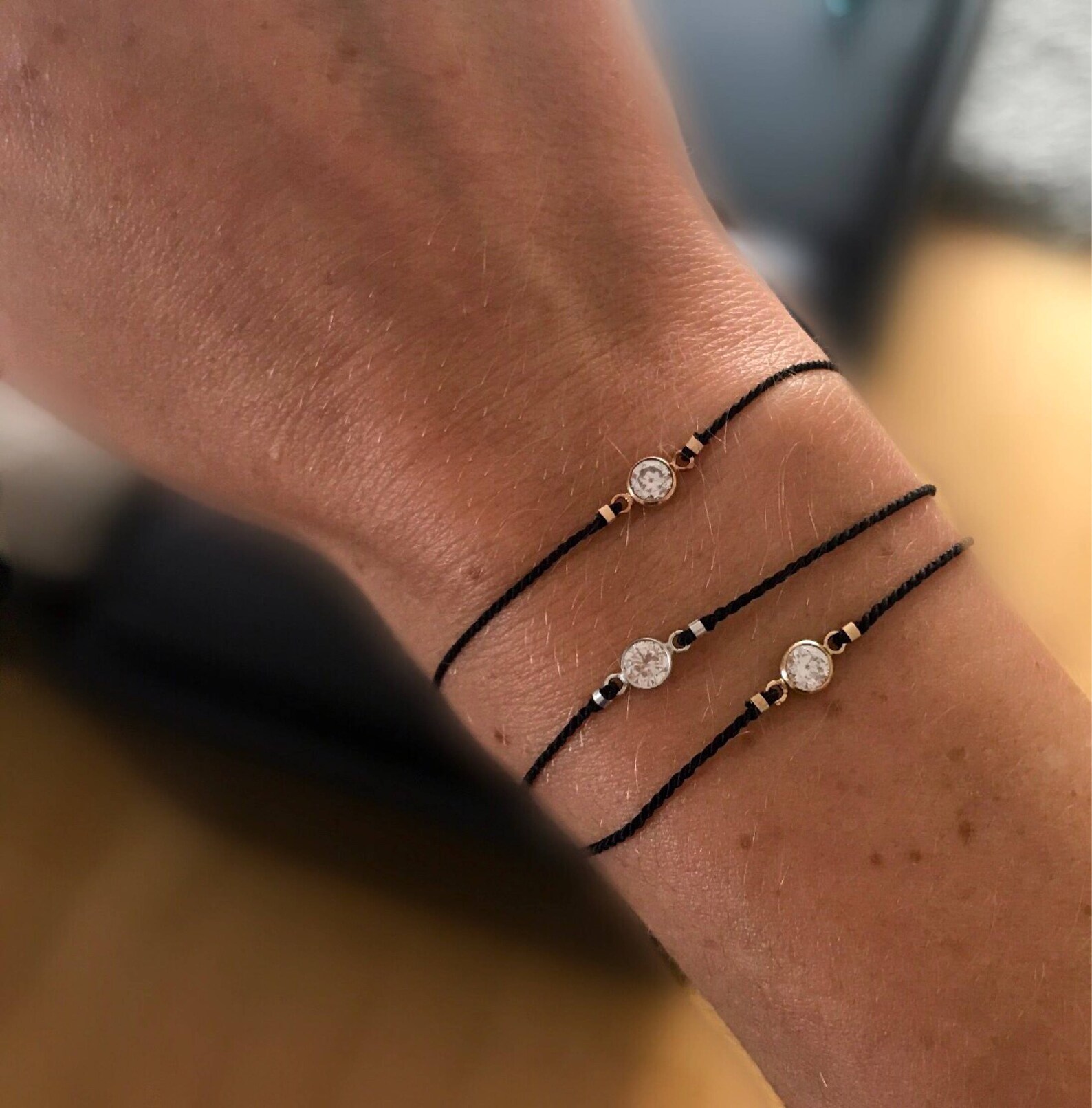 Round Diamond String Bracelet / Cord Bracelet with Little CZ | Etsy