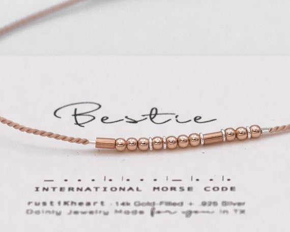 Bestie Morse Code Bracelet Dainty Bestie Rose Gold String Etsy