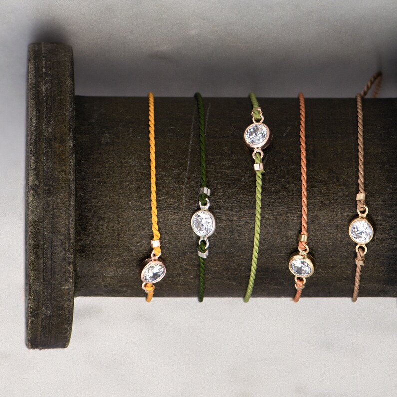 Round Diamond String Bracelet / Cord Bracelet With Little CZ | Etsy