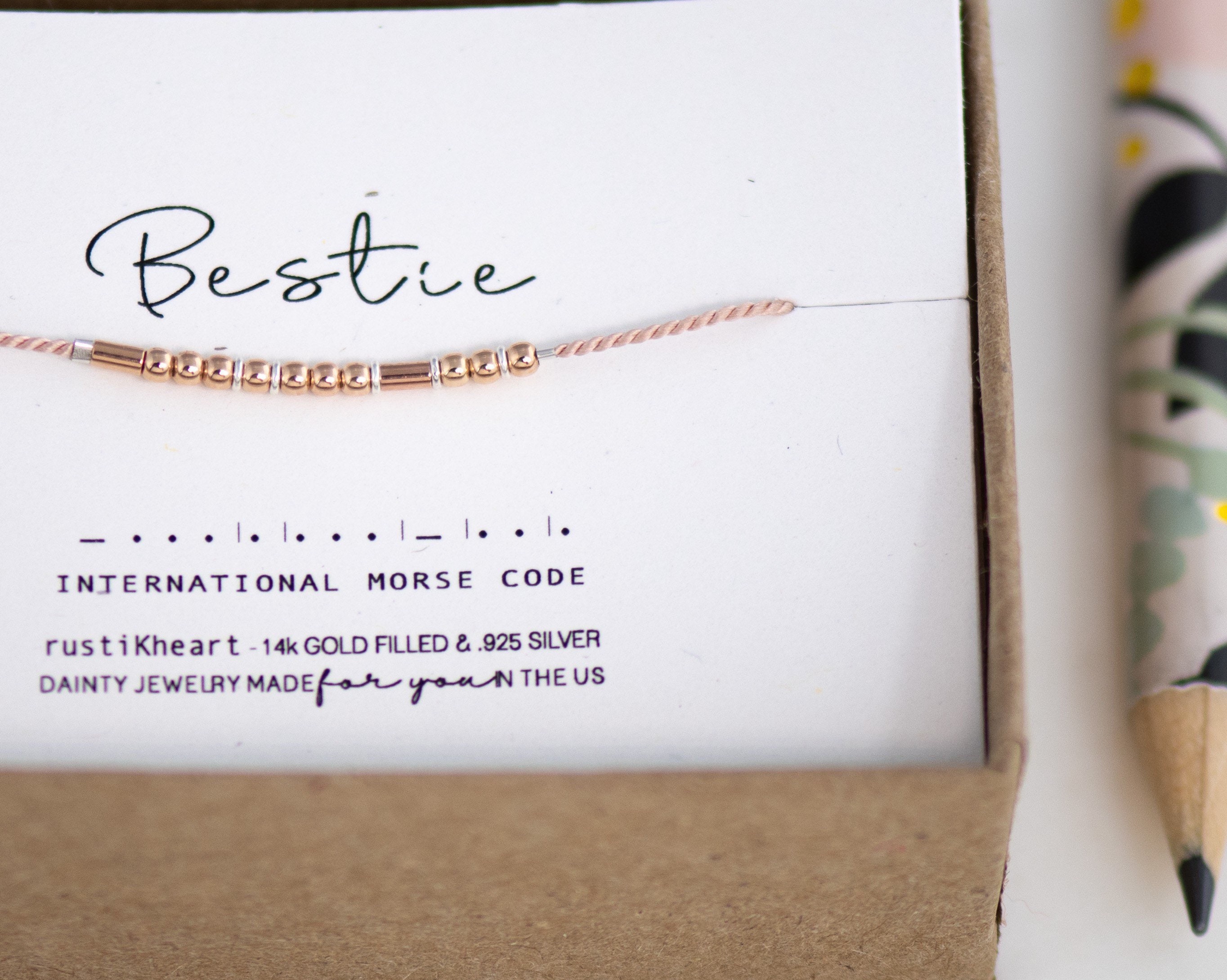 Bestie Morse Code Bracelet Dainty Bestie Rose Gold String Etsy Uk