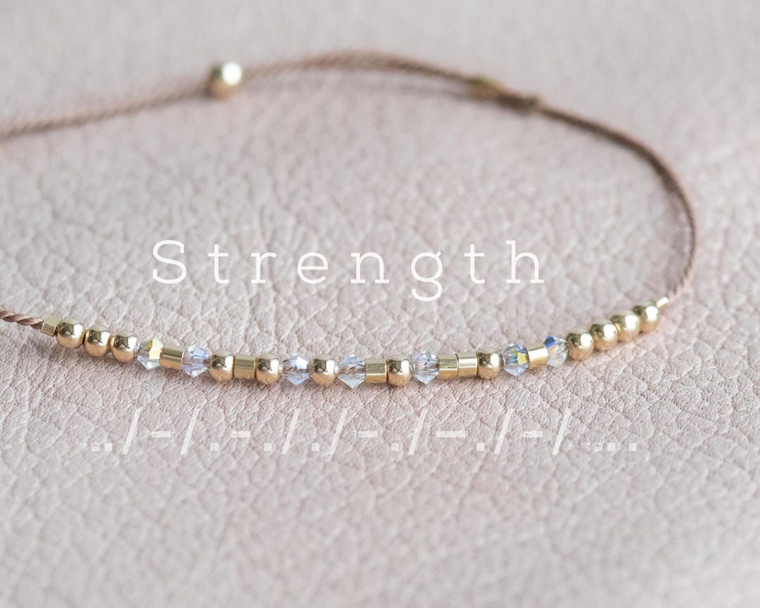 Crystals + Gold Custom Morse Code Bracelet for Women. Strength for Gift ...