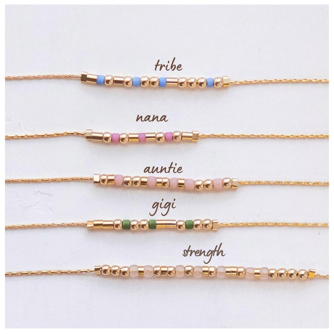 Nana, Auntie, Gigi Custom Gold Chain Morse Code Bracelet With Colorful ...