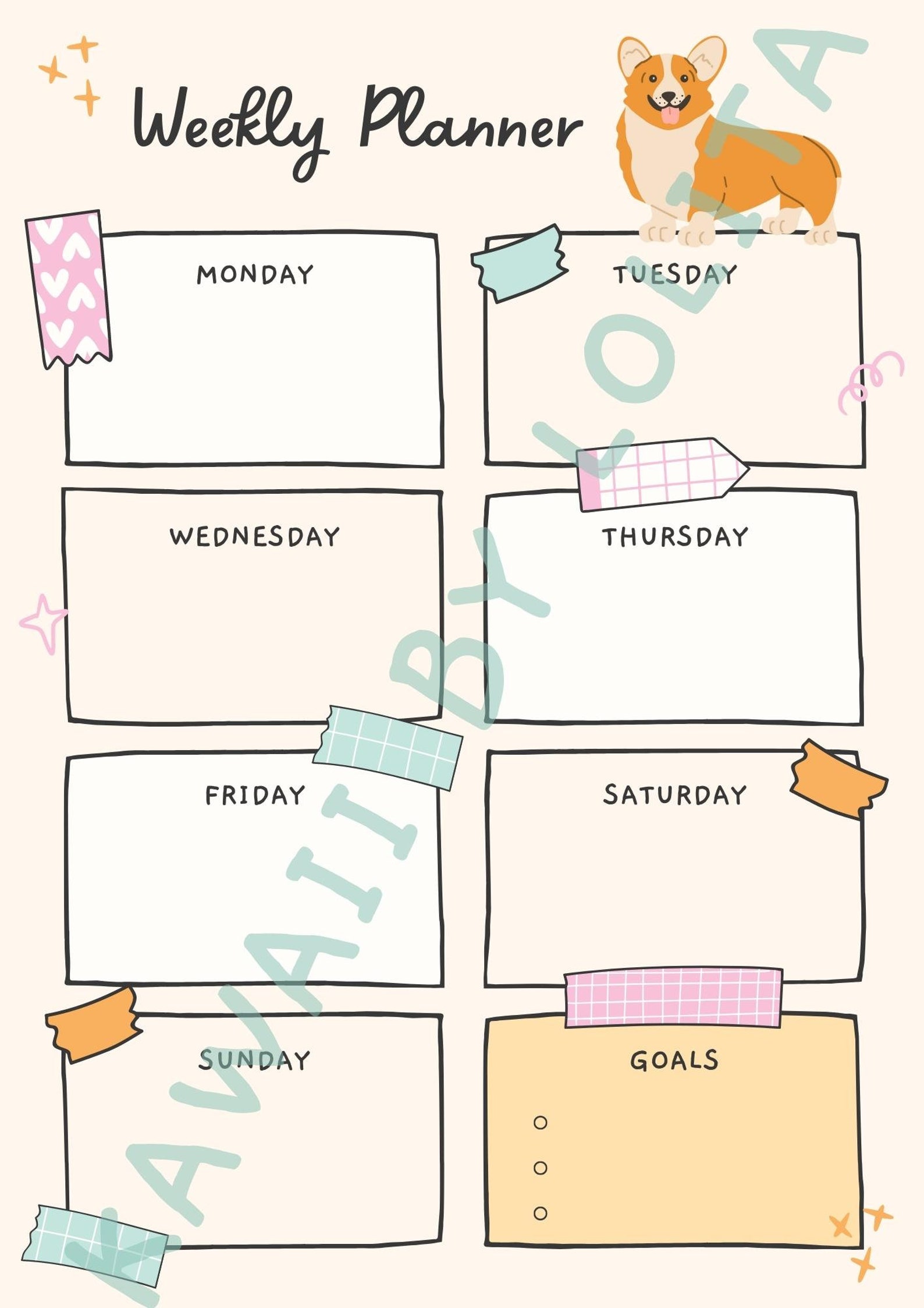 Kawaii Corgi Dog Themed Monthly, Daily, Weekly Calendar Printable PDF ...