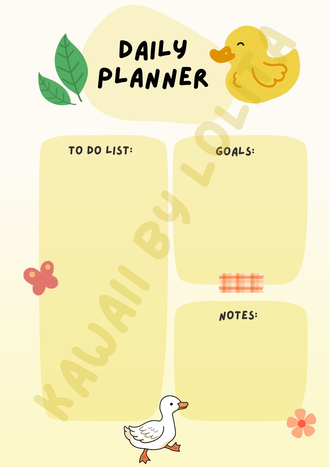 Kawaii Yellow Duck Themed | Monthly, Daily, Weekly Calendar | Printable ...