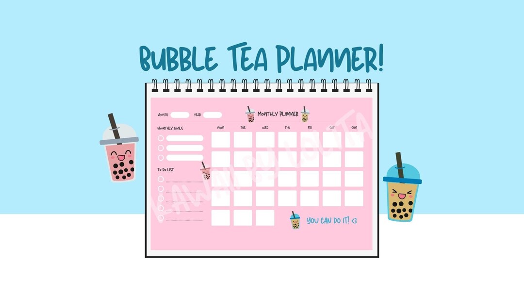 Kawaii Bubble Tea Themed | Monthly, Daily, Weekly Calendar | Printable ...