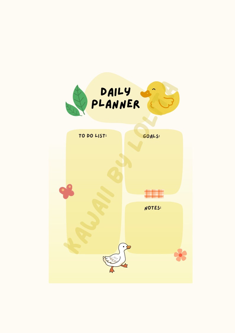 Kawaii Yellow Duck Themed | Monthly, Daily, Weekly Calendar | Printable ...