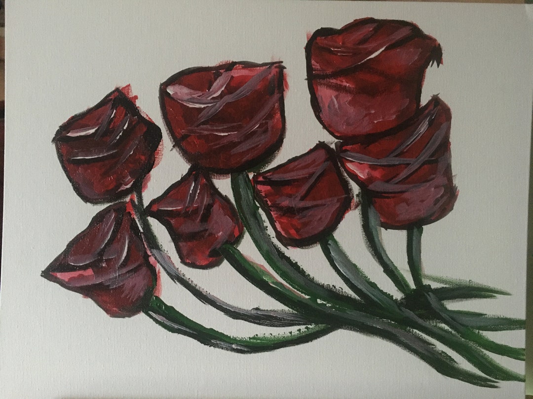 Red Roses Acrylic Painting Canvas Wall Decor - Etsy