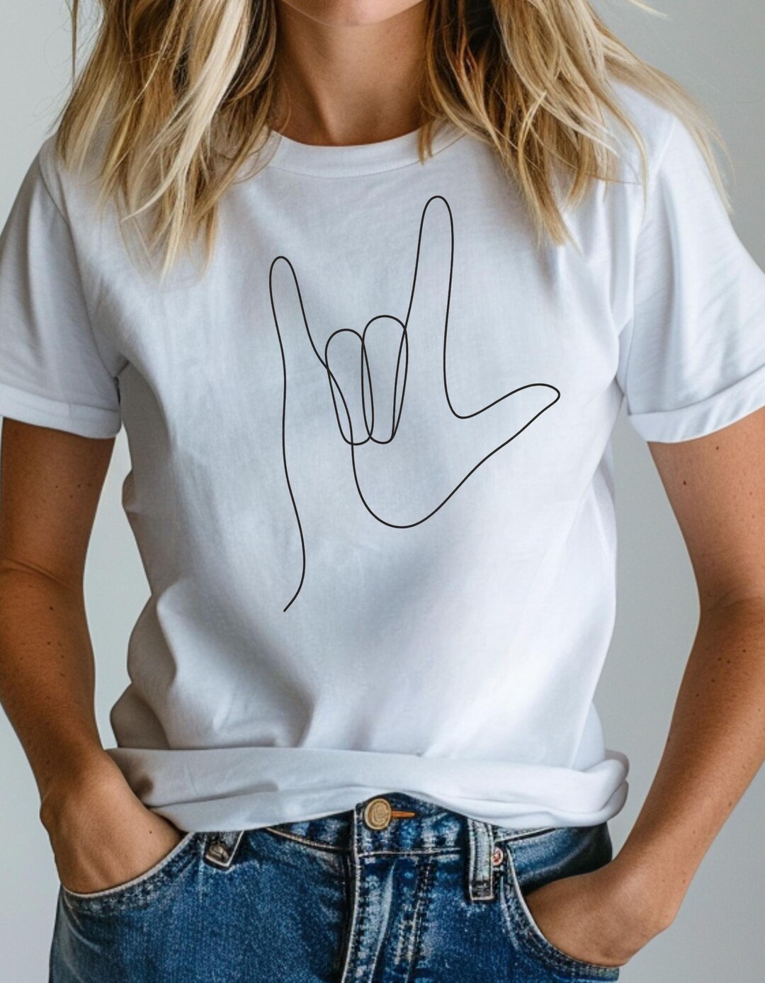 ASL I Love You Hand Sign Shirt, One Line Drawing Minimalist Sign ...