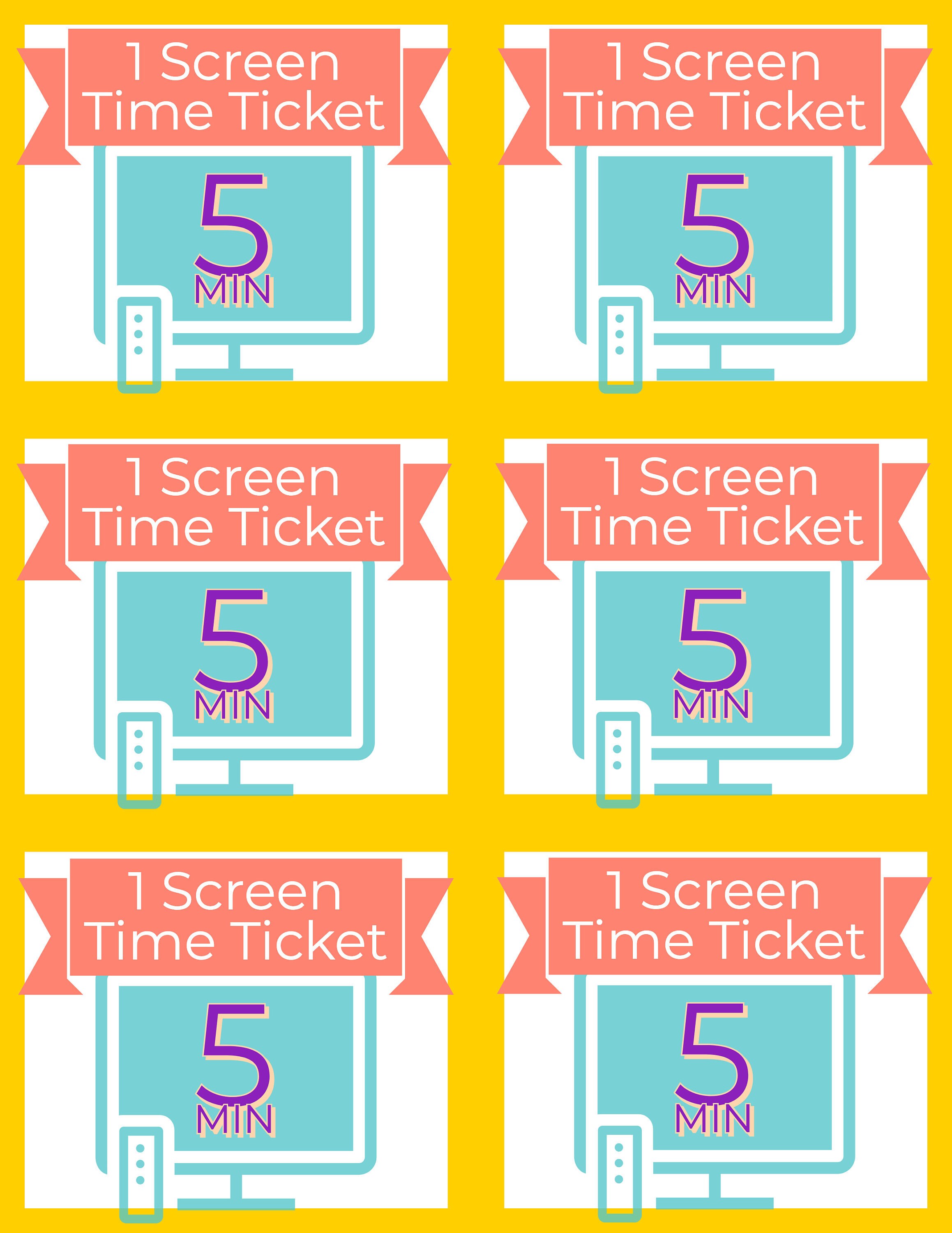 Screen Time Tickets - 5 Min - Etsy