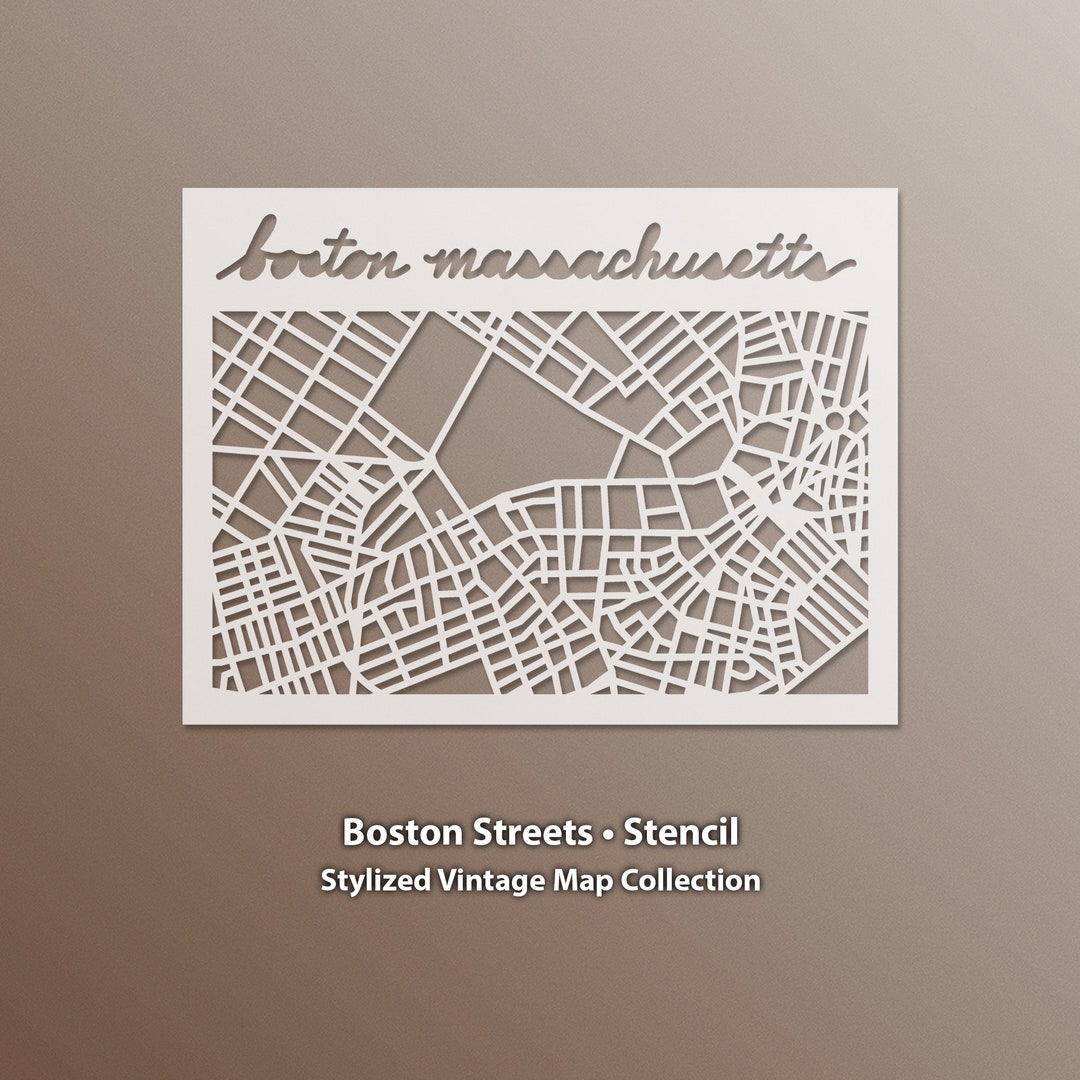 Boston Streets Map Stencil, Stylized Vintage Map Collection - Etsy