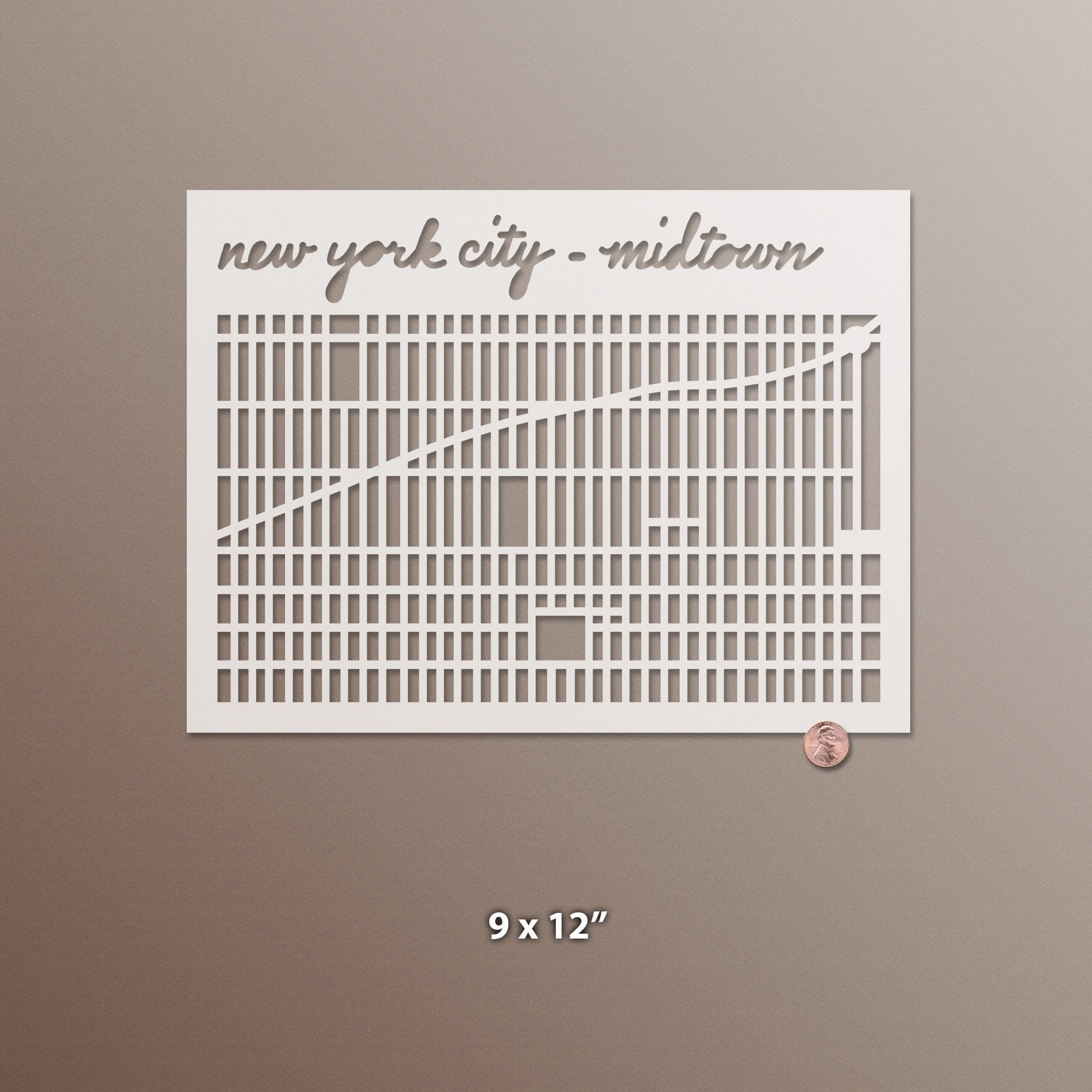 New York City, Midtown Map Stencil, Stylized Vintage Map Collection - Etsy