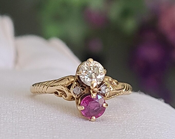 Antique Edwardian Diamond Ruby Ring 14K Gold - Etsy