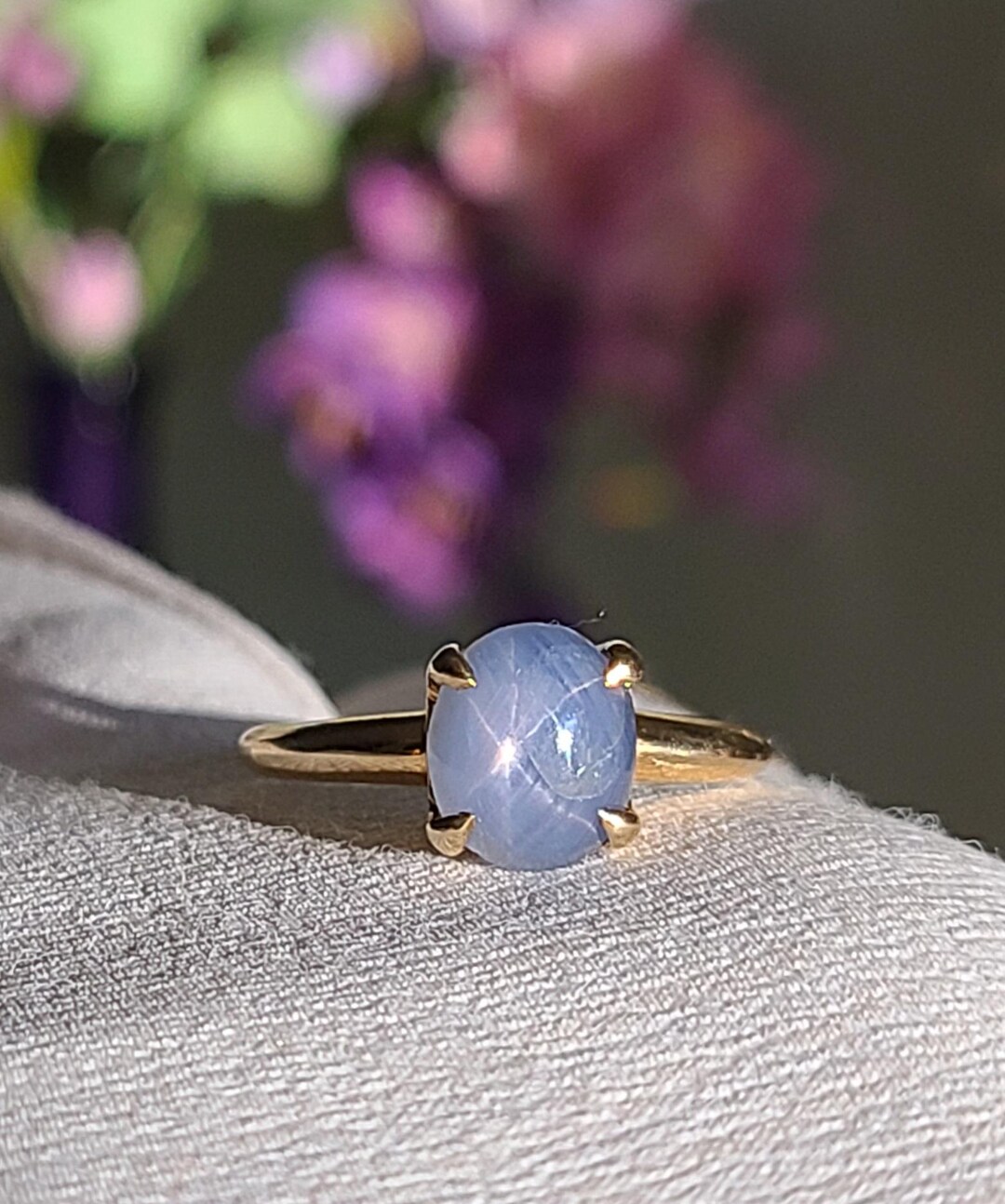Vintage Cornflower Blue Star Sapphire Ring 14K Yellow Gold Natural - Etsy