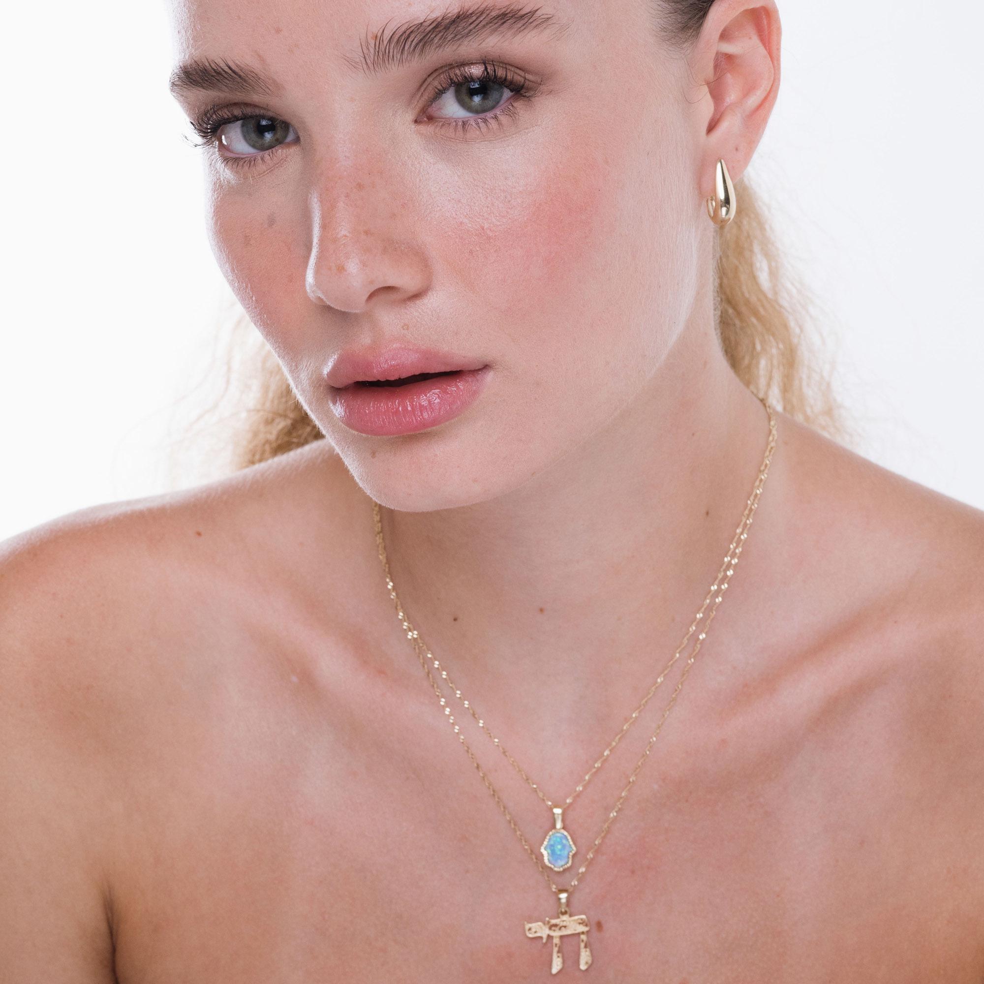 Hamsa Necklace Blue Opal Pendant Necklace Dainty Gold Necklace Solid Gold Necklace Gold Charm Necklace Fine Jewelry Hand of Fatima 14k Etsy
