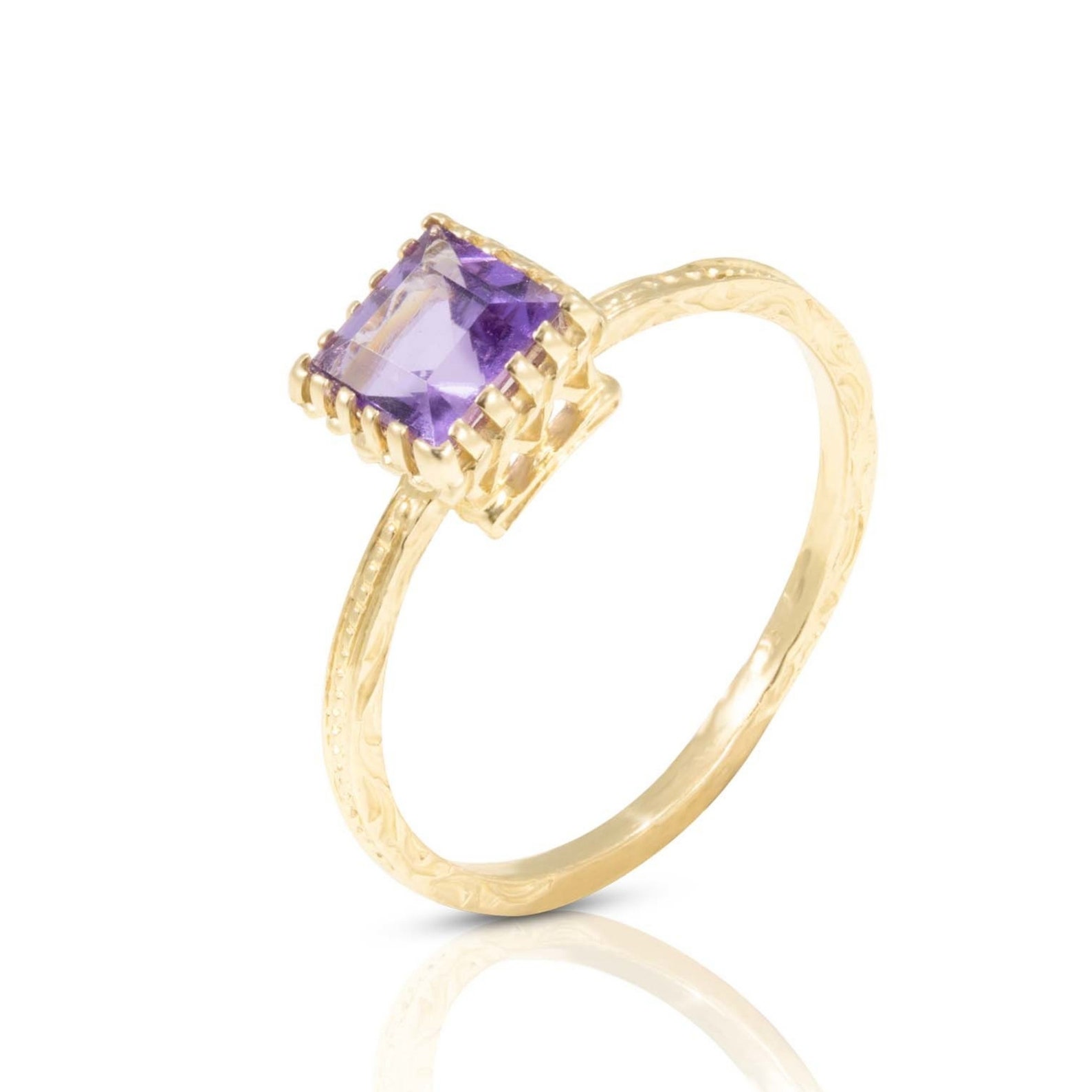 Amethyst Ring, 14K Solid Gold Ring, February Birthstone, Square ...