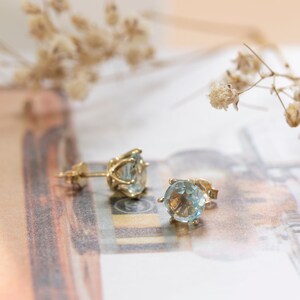 Blue Topaz Gold Stud Earrings for Women, 14kt Solid Gold Earrings Studs ...