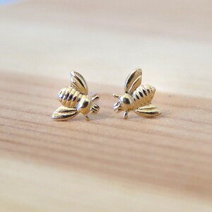 Gold Bee Earrings, 14K Solid Gold Bee Stud Earrings, Gold Honey Bee Earrings, Honey Bee Jewelry ...