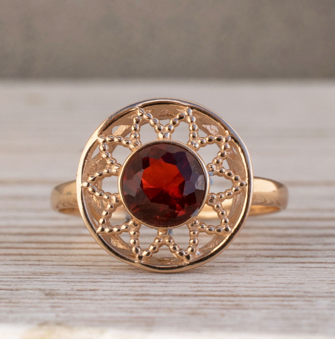 Garnet Ring, 14k Rose Gold Ring, Garnet Jewelry, Solid Gold Ring ...