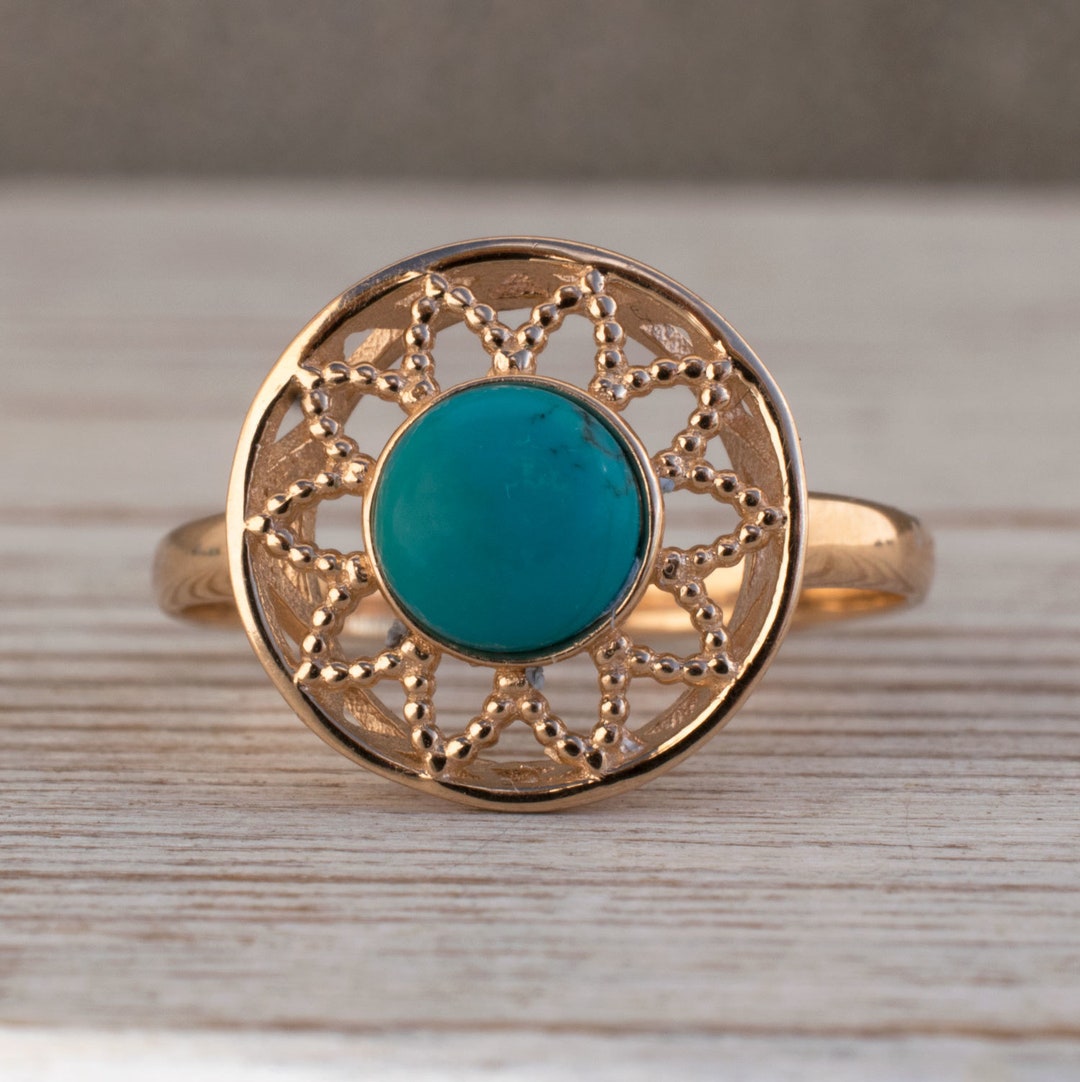 14k Rose Gold Ring, Turquoise Ring, Solid Gold Ring, Turquoise Jewelry ...