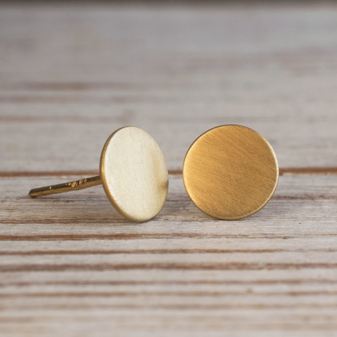 Gold Stud Earrings, Round Shape Earrings, Yellow Gold Earrings, 14K ...