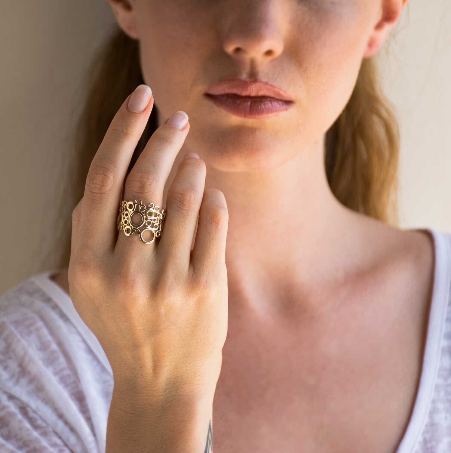 14K Bohemian Gold Ring Statement Ring Art Deco Gold Ring | Etsy