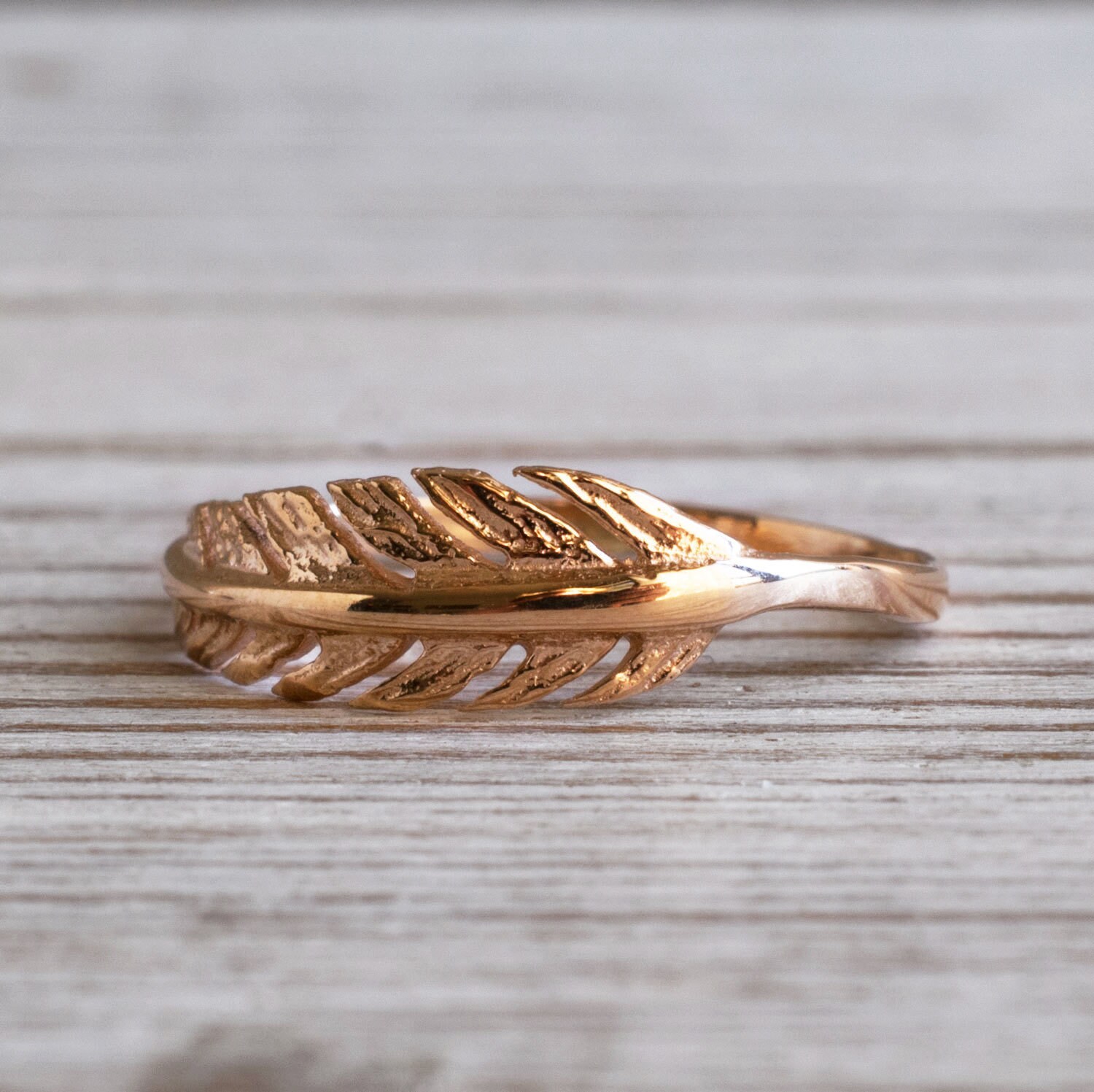 14K Rose Gold Feather Ring Feather Gold Ring 14K Rose Gold | Etsy
