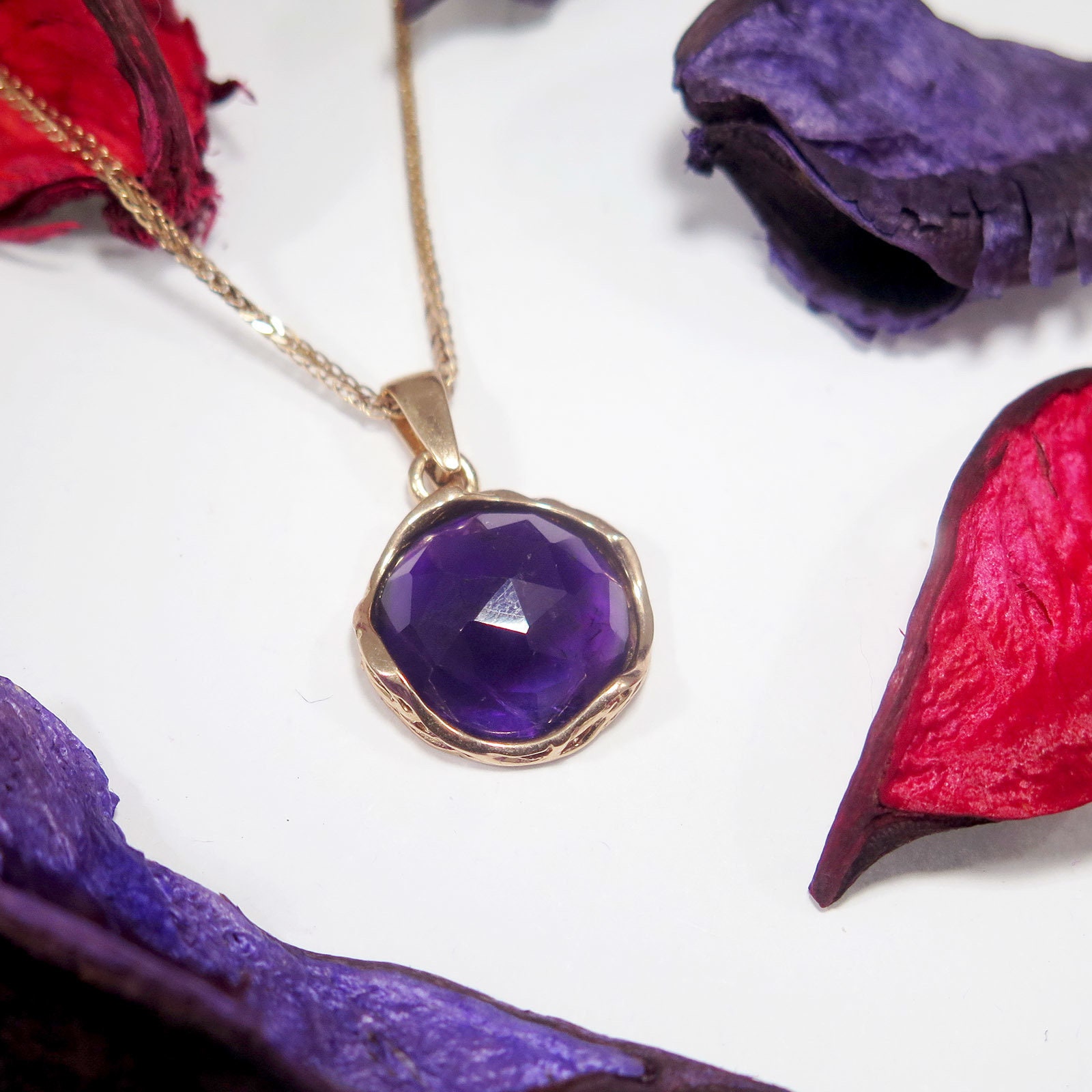Rose Gold Amethyst Halskette 14K Gold Anhanger Halskette Vintage Style Halskette Februar Birthstone Anhanger Rose Gold Anhanger feiner Schmuck Etsy