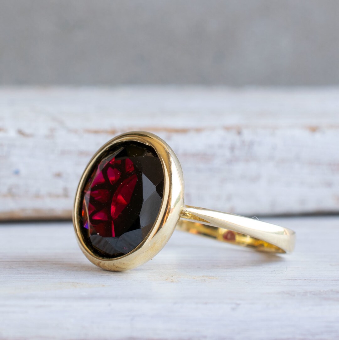 14K Gold Garnet Large Ring, Vintage Ring, Garnet Jewelry, January ...