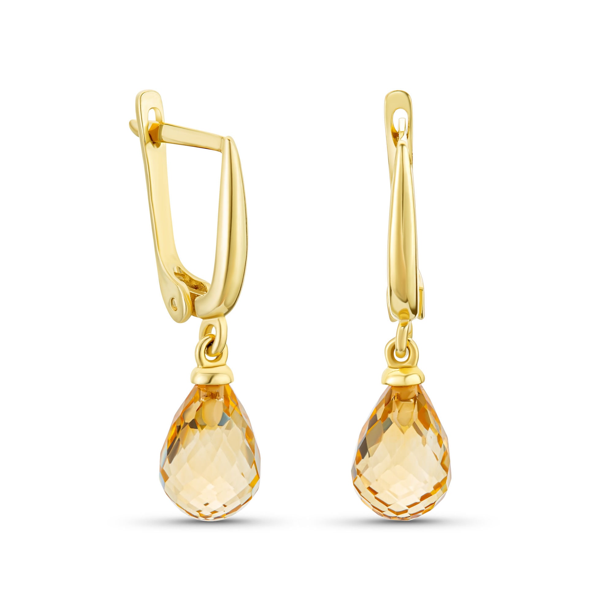 14K Solid Gold Leverback Citrine Drop Earrings Teardrop Shaped Gemstone Earrings Yellow Stone Dangle Earrings November Birthstone Etsy