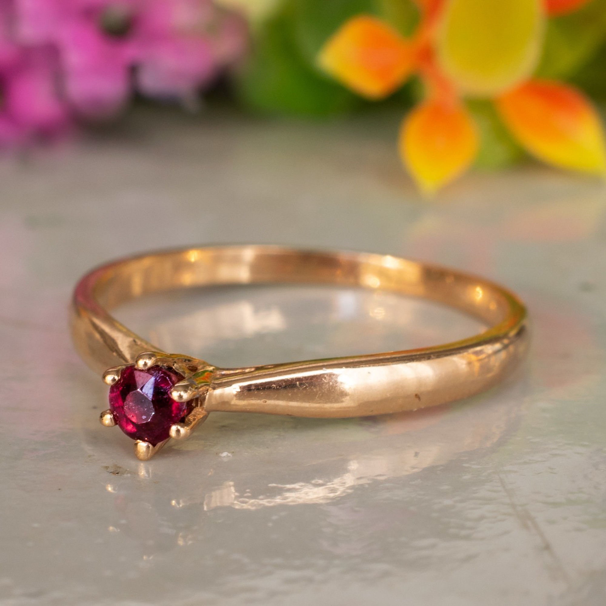 14K Gold Red Ruby Ring Ruby Promise Ring Vintage Ruby Ring - Etsy