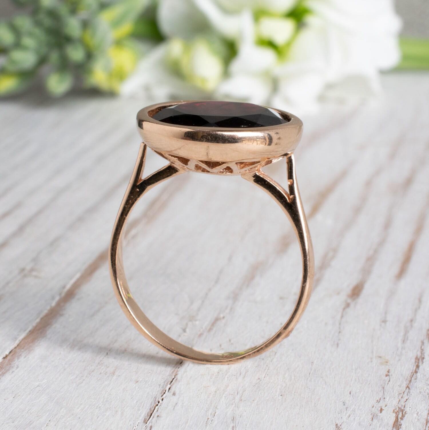 Garnet Large Ring 14K Rose Gold Ring Garnet Jewelry January - Etsy