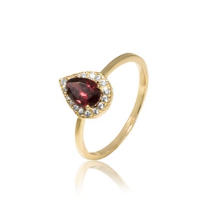 Garnet Ring, 14k Solid Gold Ring, Teardrop Gold Ring, Garnet Engagement ...