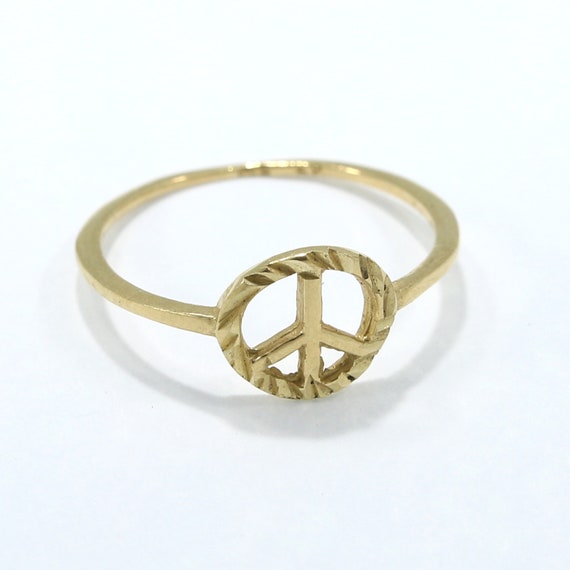 14K Solid Yellow Gold Peace Sign Ring Boho Style Delicate | Etsy