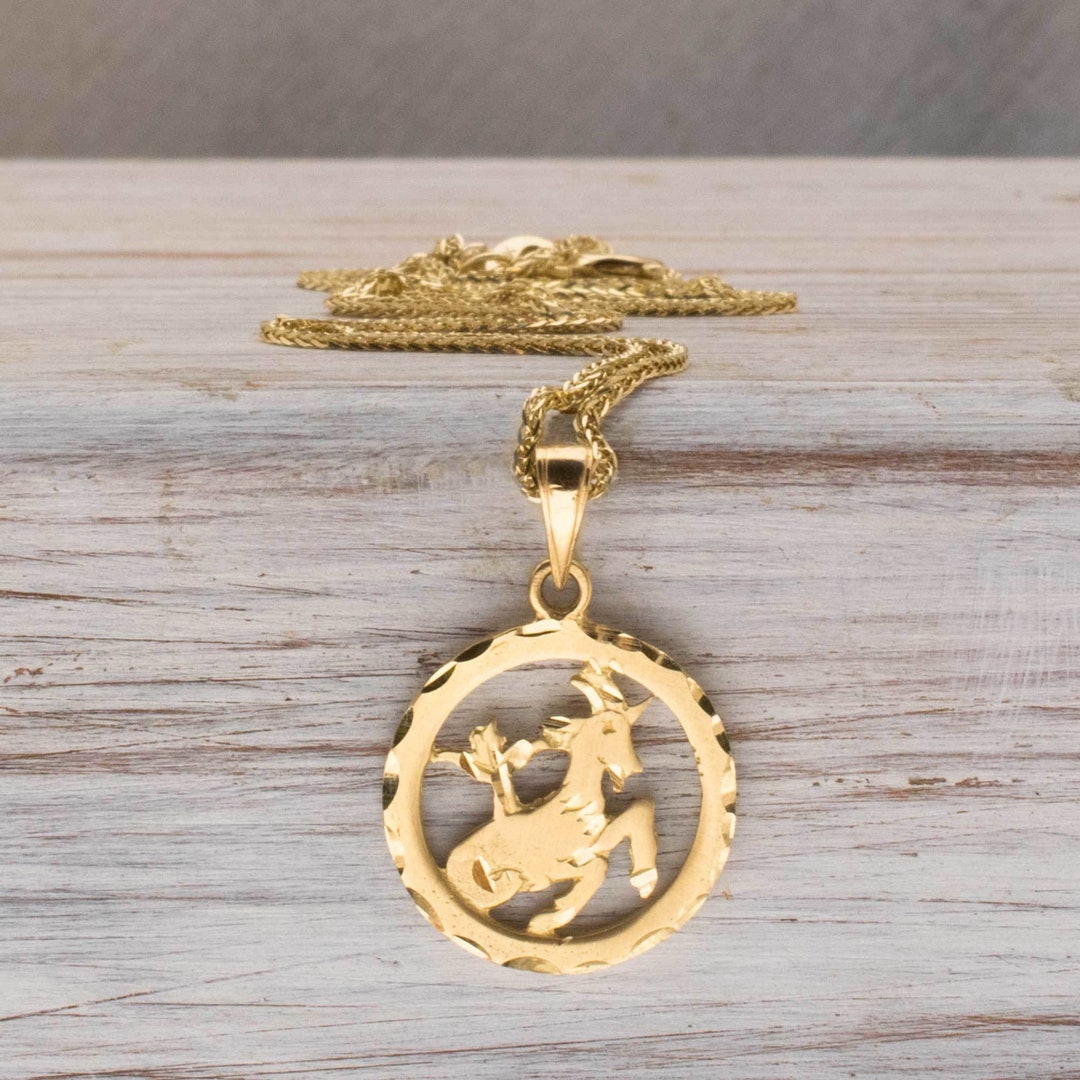 Capricorn Gold Necklace, 14K Gold Pendant, Capricorn Necklace, Zodiac ...