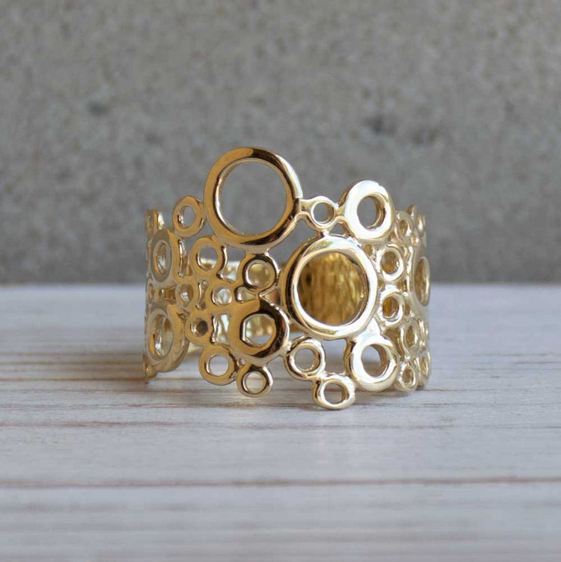 14K Bohemian Gold Ring Statement Ring Art Deco Gold Ring | Etsy