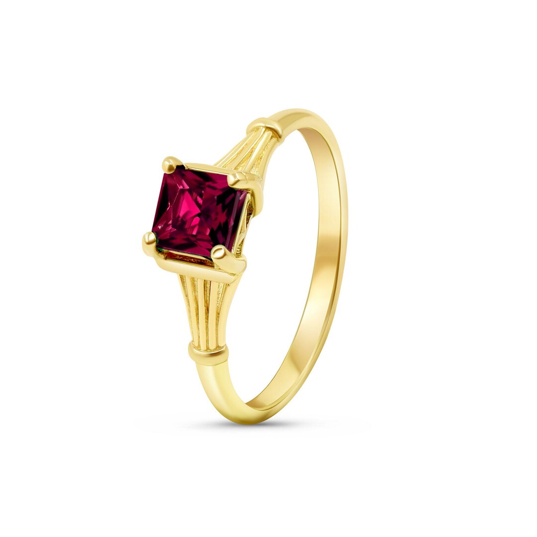 14K Yellow Gold Ruby Ring – Princess Cut July Birthstone Jewelry for ...
