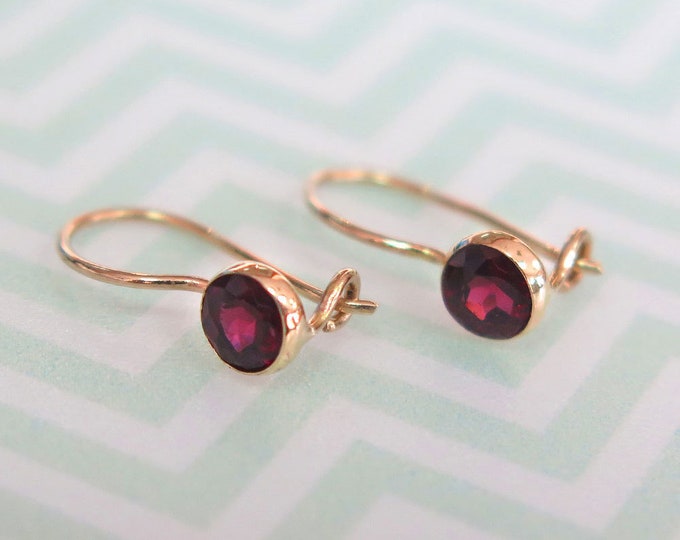 14K Yellow Gold Garnet Earrings Garnet Gold Earrings Gemstone Drop Earrings January Birthstone ...