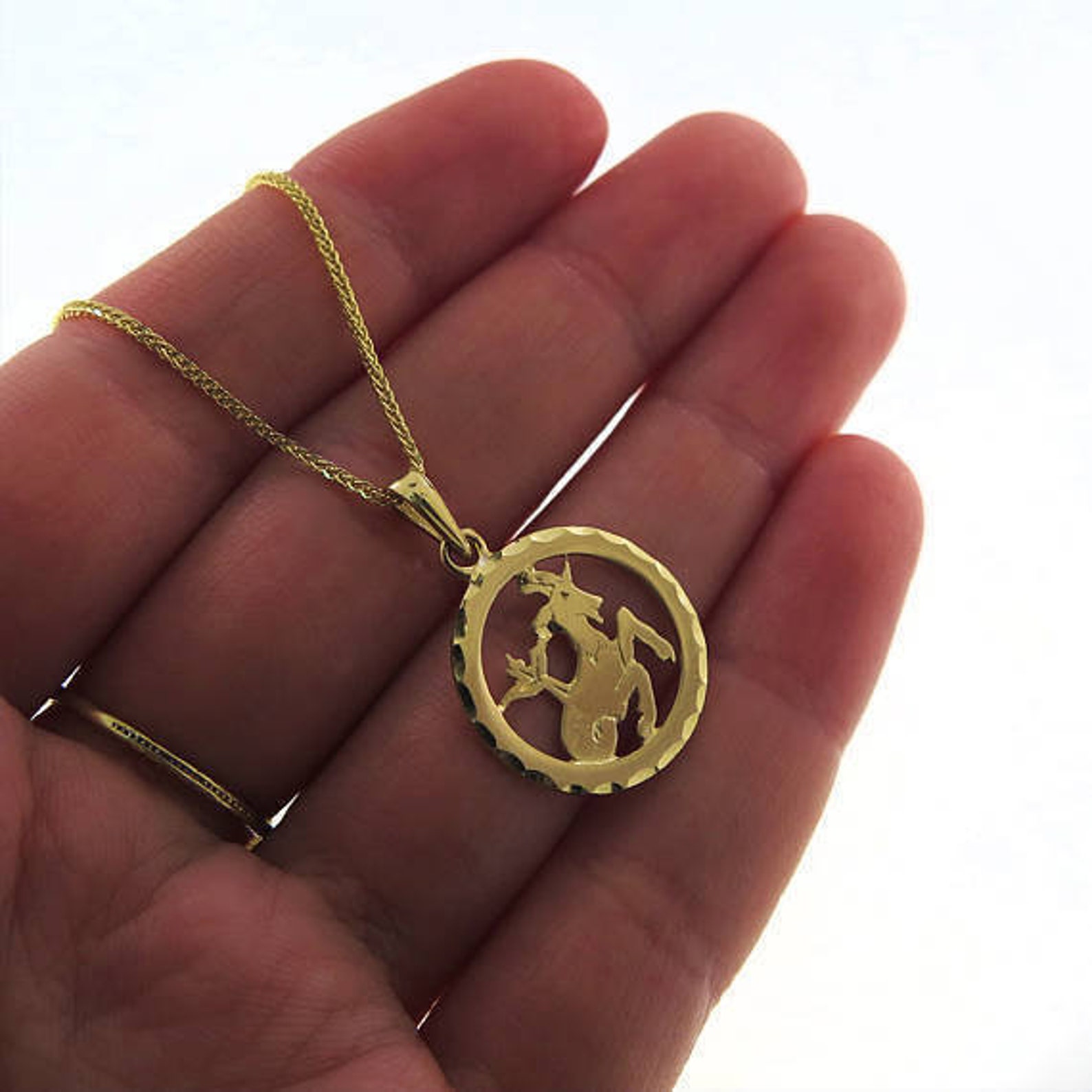 Capricorn Gold Necklace 14K Gold Pendant Capricorn Necklace - Etsy