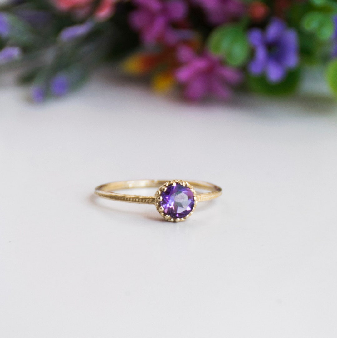 14k Gemstone Ring, Stacked Gold Ring, Solid Gold Ring, Dainty Ring ...