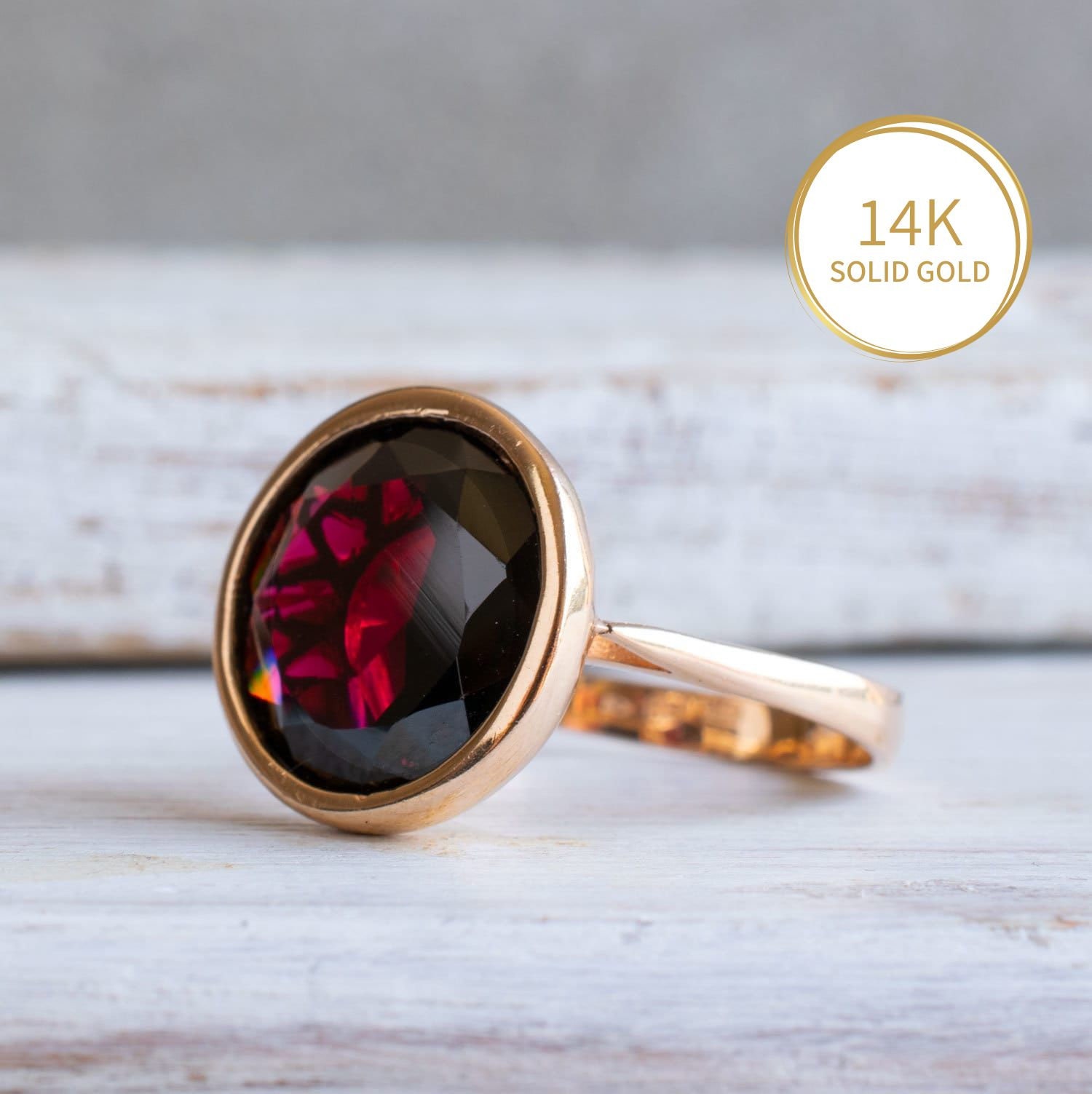 Garnet Large Ring 14K Rose Gold Ring Garnet Jewelry January - Etsy