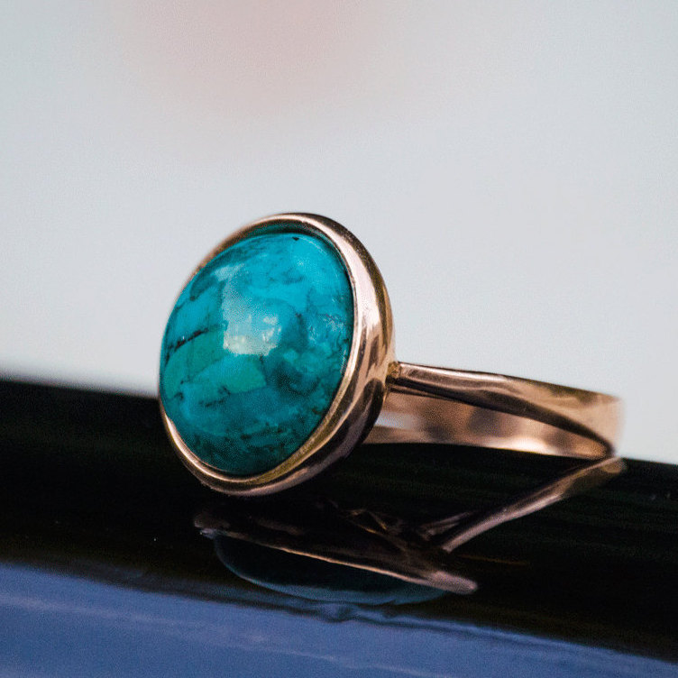 14K Gold Turquoise Ring Turquoise Gold Ring Solid Gold Ring | Etsy