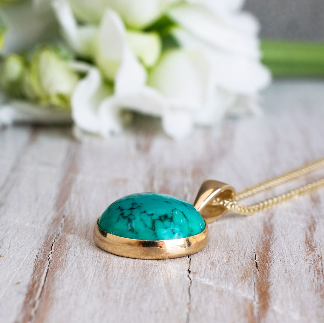 Turquoise Pendant Solid Gold Necklace Pendant 14K Gold - Etsy